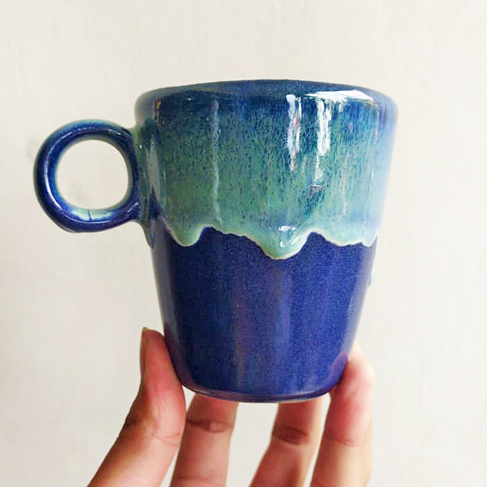 Cangkir Handle Ring Biru Glossy