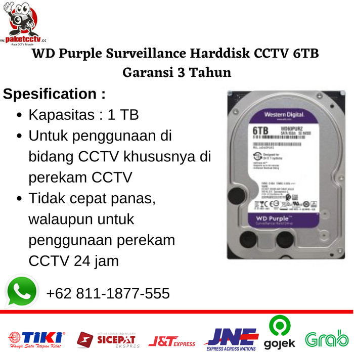 WD Purple Surveillance Harddisk CCTV 6TB Garansi 3 Tahun