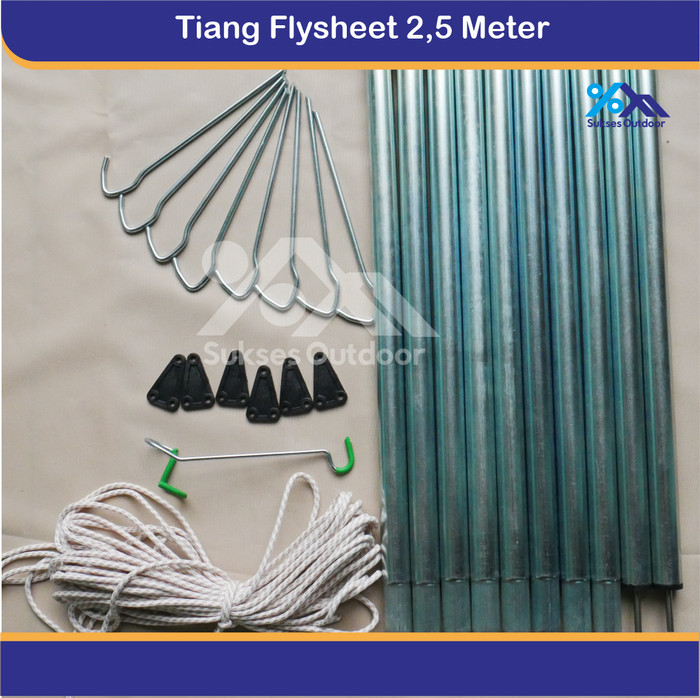Tiang Flysheet 1 Set Lengkap Tinggi 25 Meter Warna Silver
