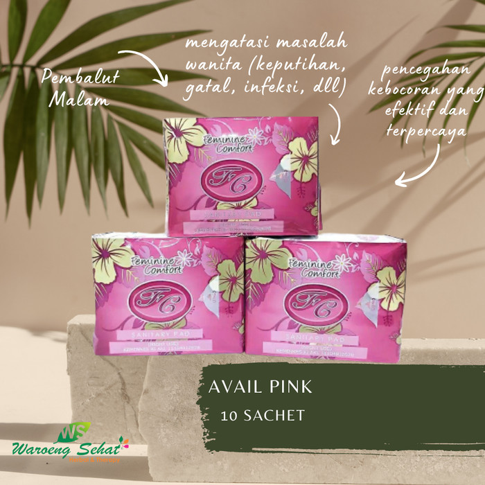 PEMBALUT HERBAL AVAIL FC NIGHT USE - MERAH PINK- KEPUTIHAN,MIOM,SERVIX
