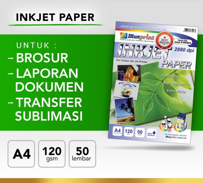Kertas Inkjet - Inkjet Paper Blueprint A4 120 gr (Pack isi 50 Lembar)