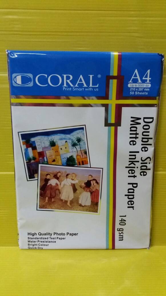 Coral Double Side Inkjet Paper A4-140 Gr (Pack=50 Sheet)